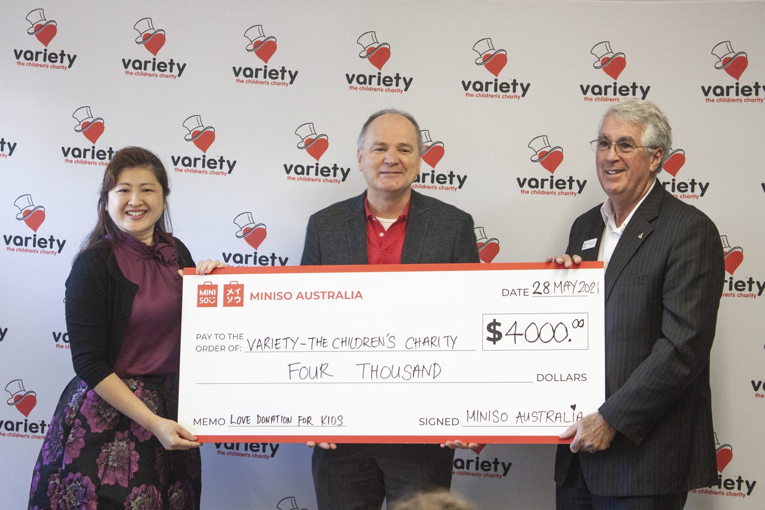 Mock cheque presentation with Variety – Variety NSW/ACT